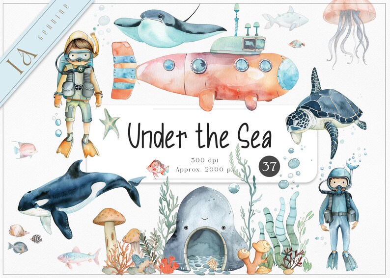 Under the Sea Watercolor Clipart Ocean Dive Clipart Underwater Clipart ...
