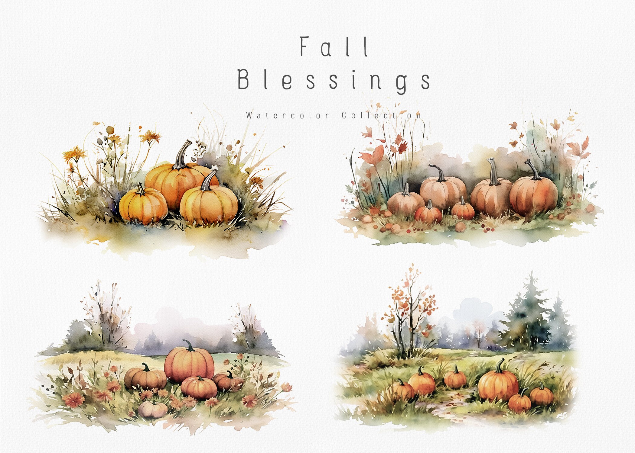 Watercolor Thanksgiving Clipart Pumpkin Fall Clipart Fall - Etsy