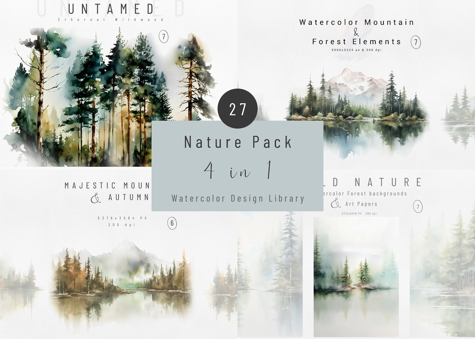 Watercolor Clipart Bundle, Mountain Clipart Bundle, Nature Clipart ...