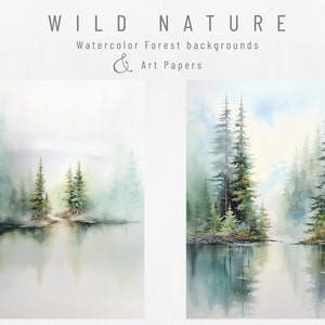 Watercolor Forest Landscapes - Pine Trees Watercolor Clipart ...