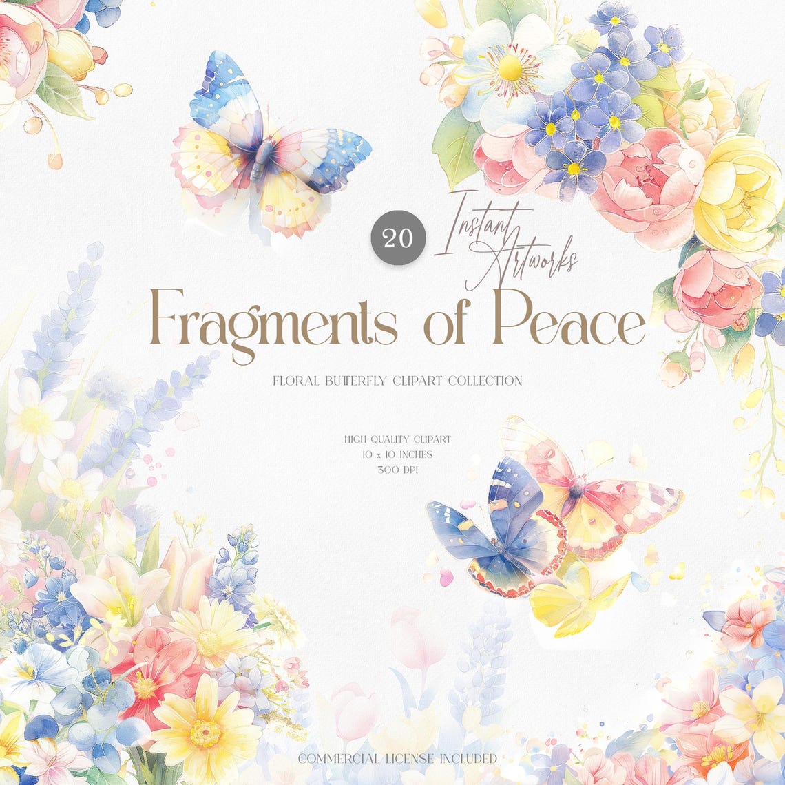 Watercolor Floral Clipart, Watercolor Butterflies Clipart, Spring ...