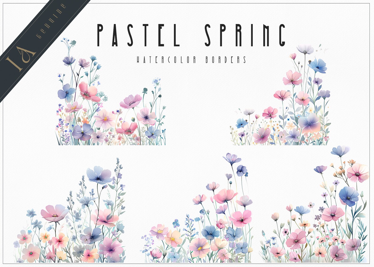 Pastel Watercolor Floral Clipart, Wildflowers Floral Clipart, Floral ...