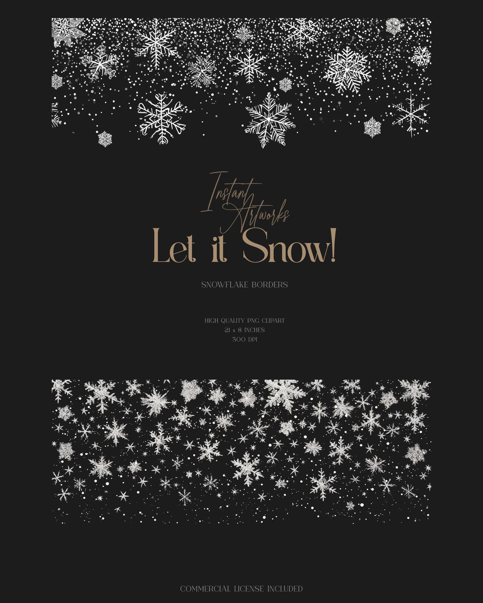 Snowflake Border Clipart Set – Winter Snowflake Borders, PNG Snowflakes ...