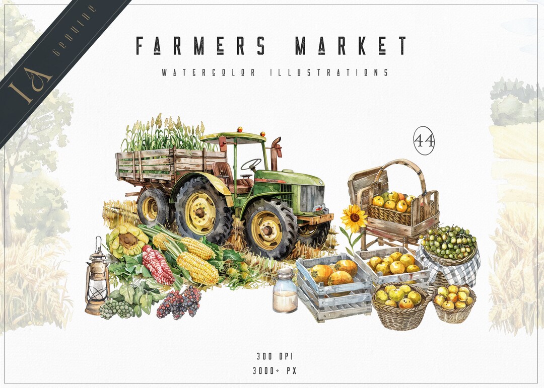 Watercolor Farm Clipart, Farmers Market Clipart, Watercolor Food Art ...