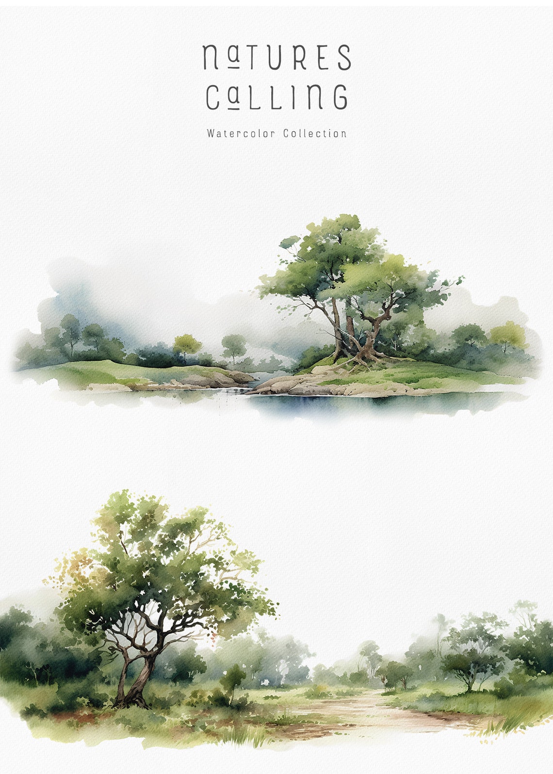 Watercolor Landscape Clipart Nature Clipart Watercolor Clipart Trees ...