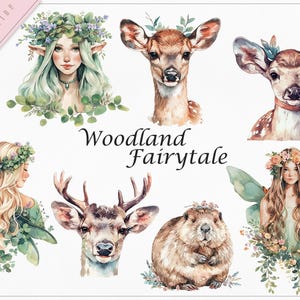 Watercolor Fairy Clipart Bundle, Charming Woodland Animals, Forest ...