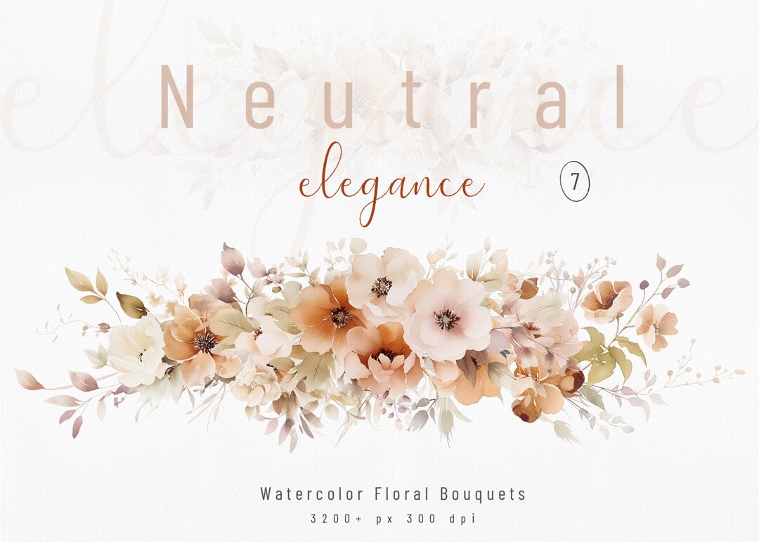 Watercolor Floral Clipart, Neutral Floral Clipart, Floral Clipart ...