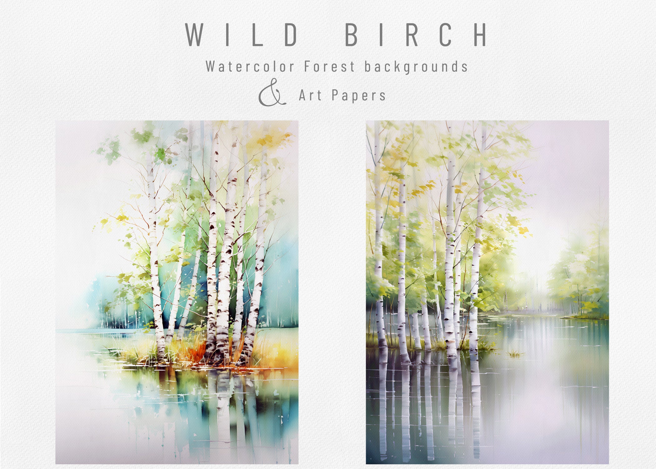 Watercolor Birch Forest Landscapes - Forest Backgrounds - Forest Art ...