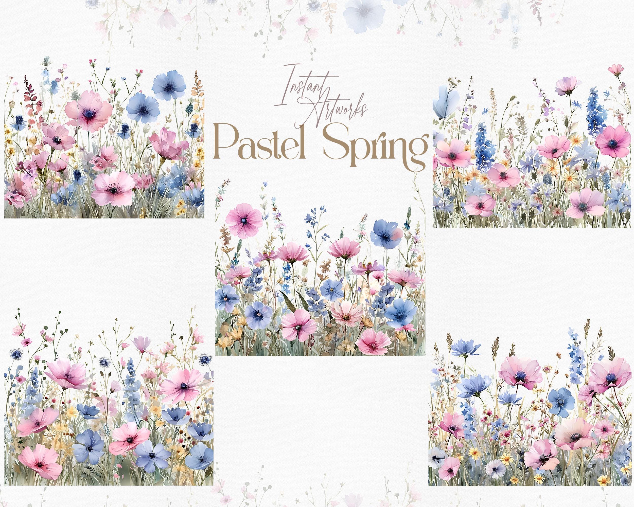 Pastel Watercolor Floral Clipart, Wildflowers Floral Clipart, Floral ...