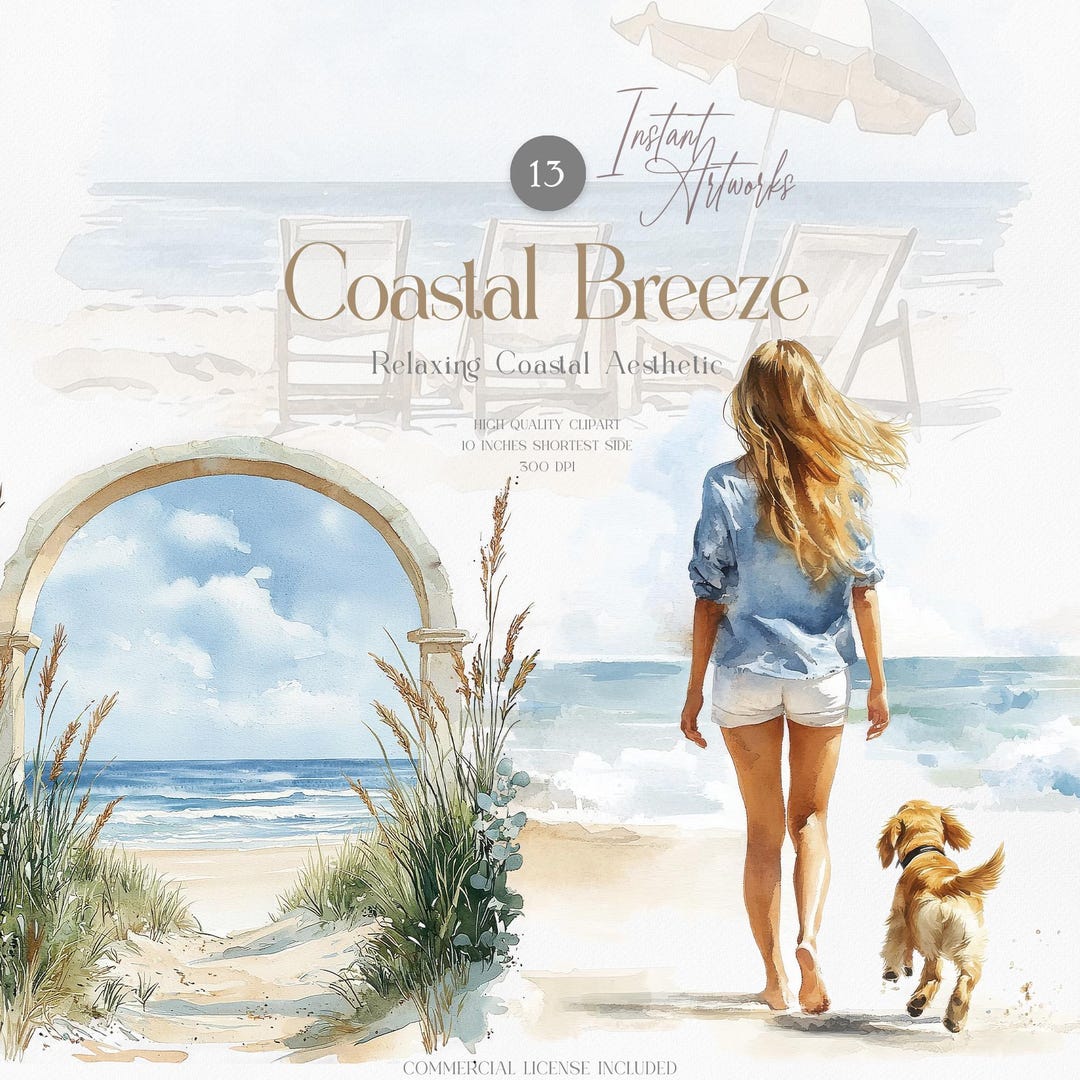 Watercolor Beach Clipart, Coastal Summer Graphics (digital Download) - Etsy