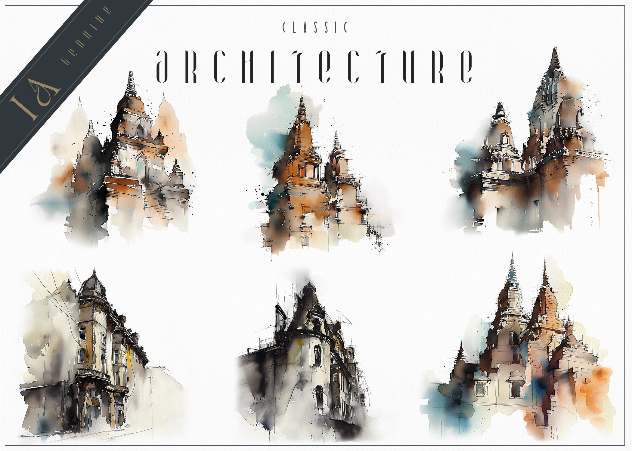 Vintage Architectural Buildings Clipart Set of 19, Retro Architecture ...