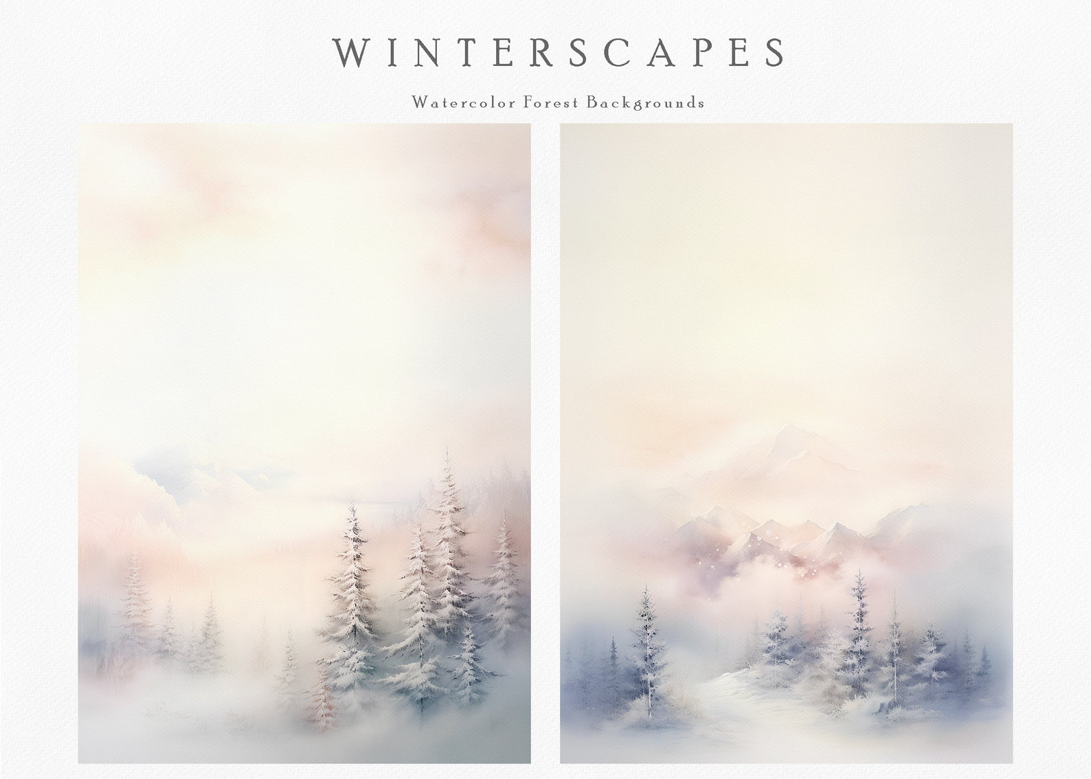 Winter Forest Watercolor Art Papers, Snowy Trees Backgrounds (digital ...