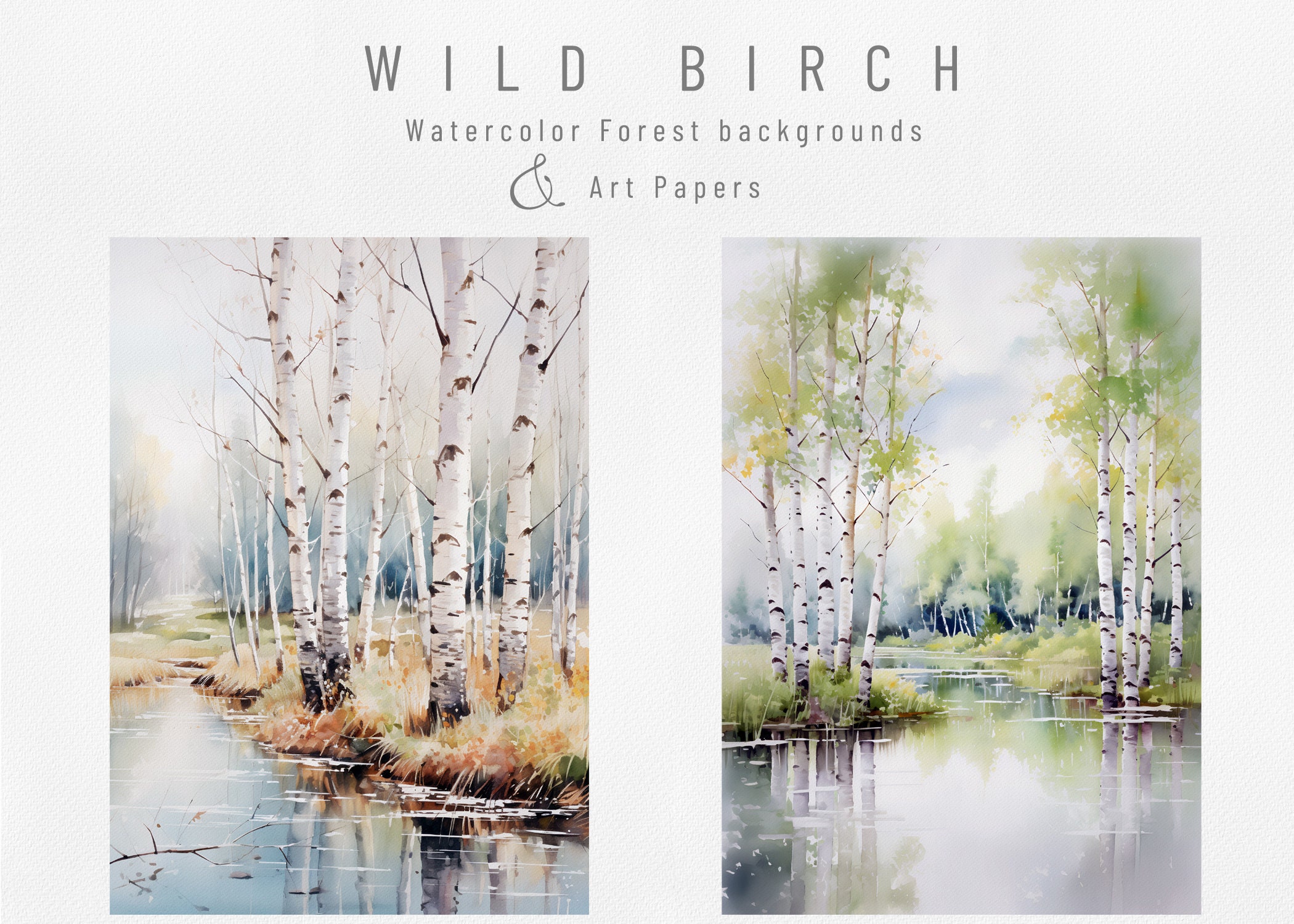 Watercolor Birch Forest Landscapes - Forest Backgrounds - Forest Art ...