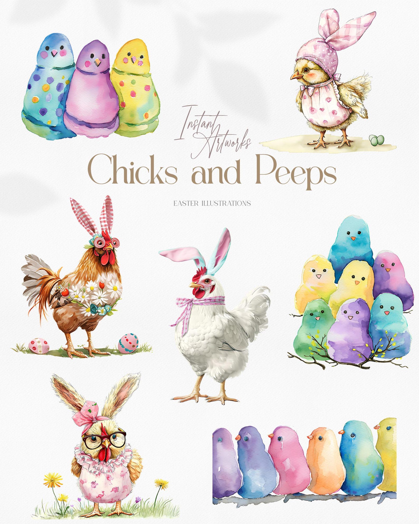 Easter Clipart, Watercolor Chicks, Cute Easter Illustrations, Spring ...
