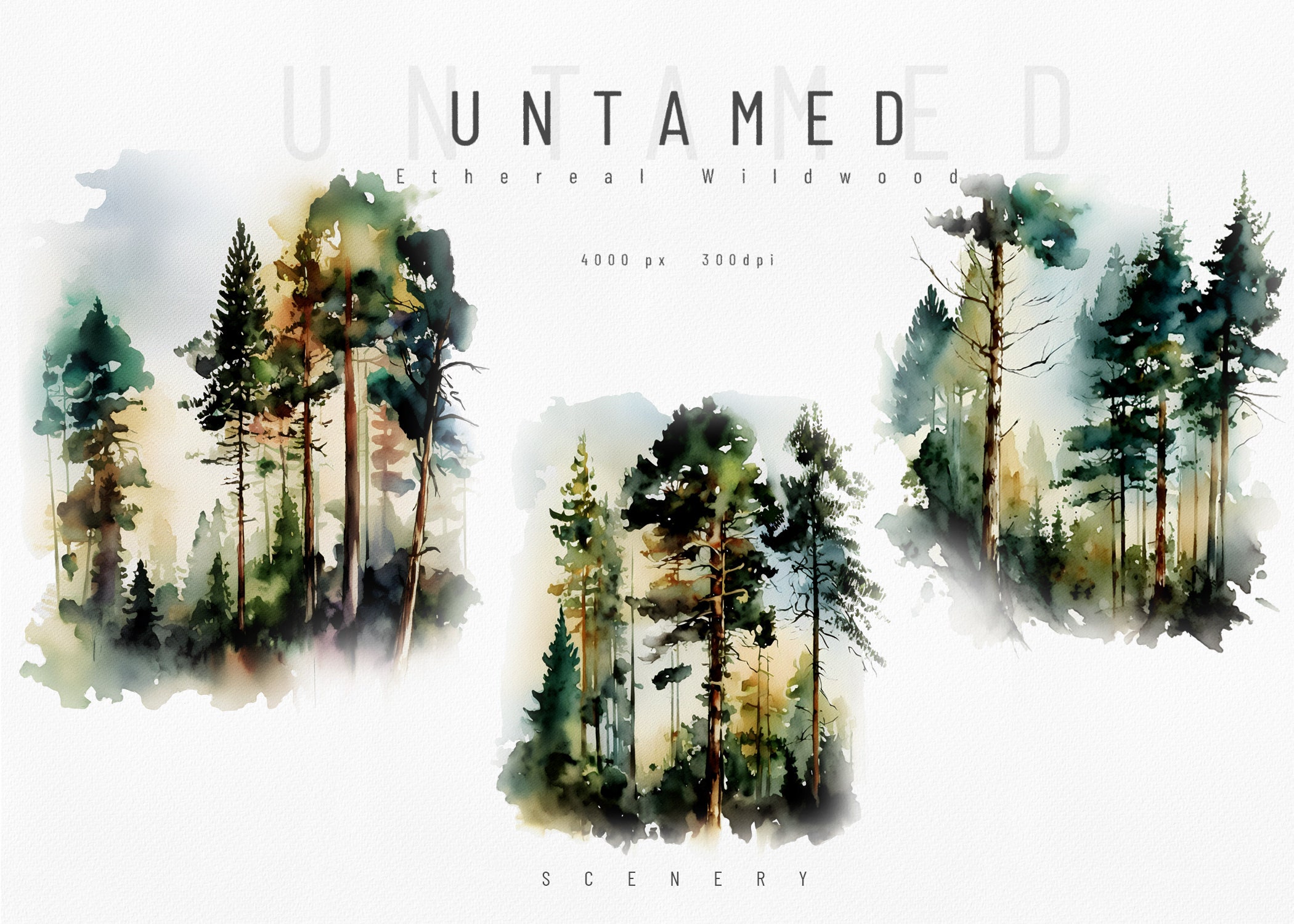 Forest Watercolor Clipart, Watercolor Backgrounds, Digital Papers ...