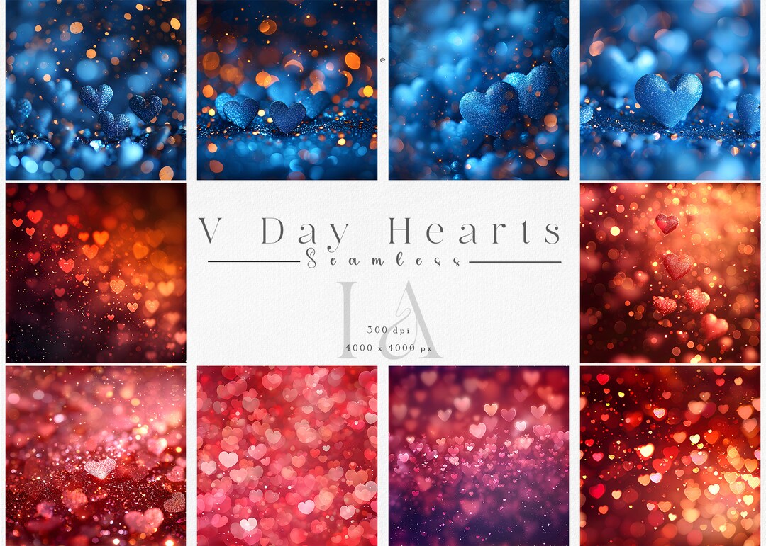 Valentines Glitter Digital Paper, Seamless Bokeh Heart Glitter Sparkle ...