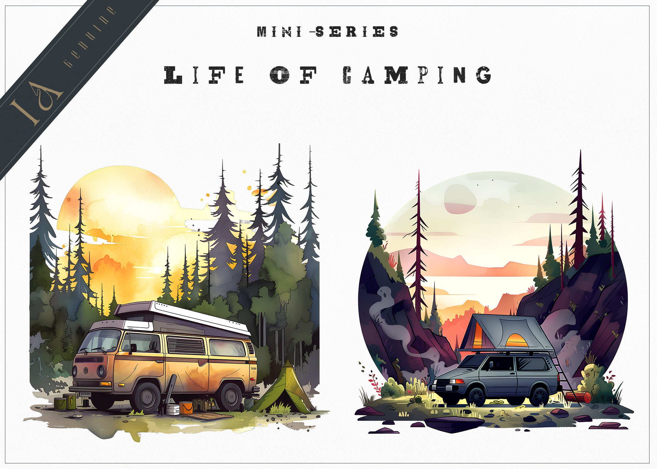 Camping Scene Clipart Illustrations, Set of 10 Outdoor Adventure ...