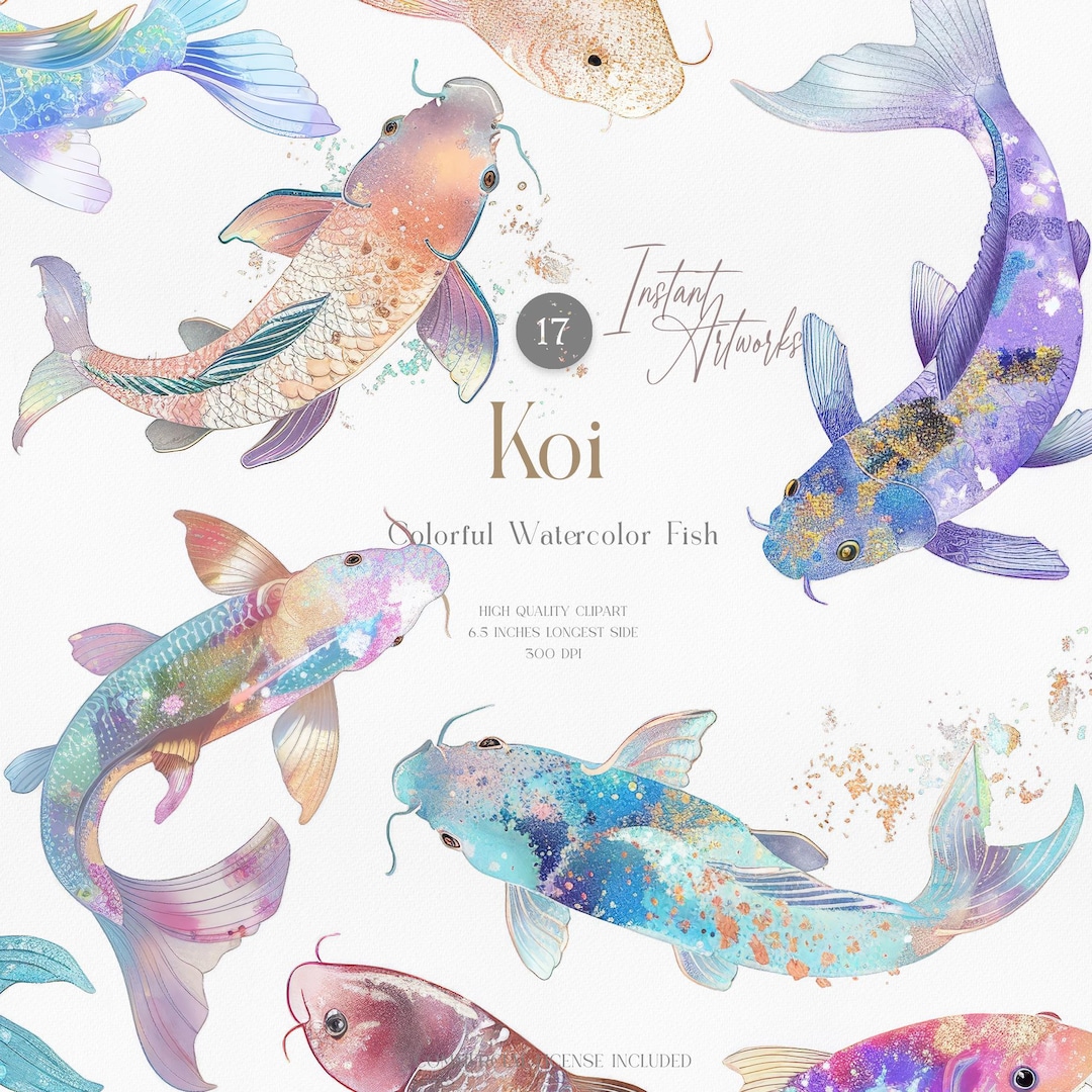 Watercolor Koi Fish Clipart, Gold Foil Japanese Illustration (PNG) - Etsy