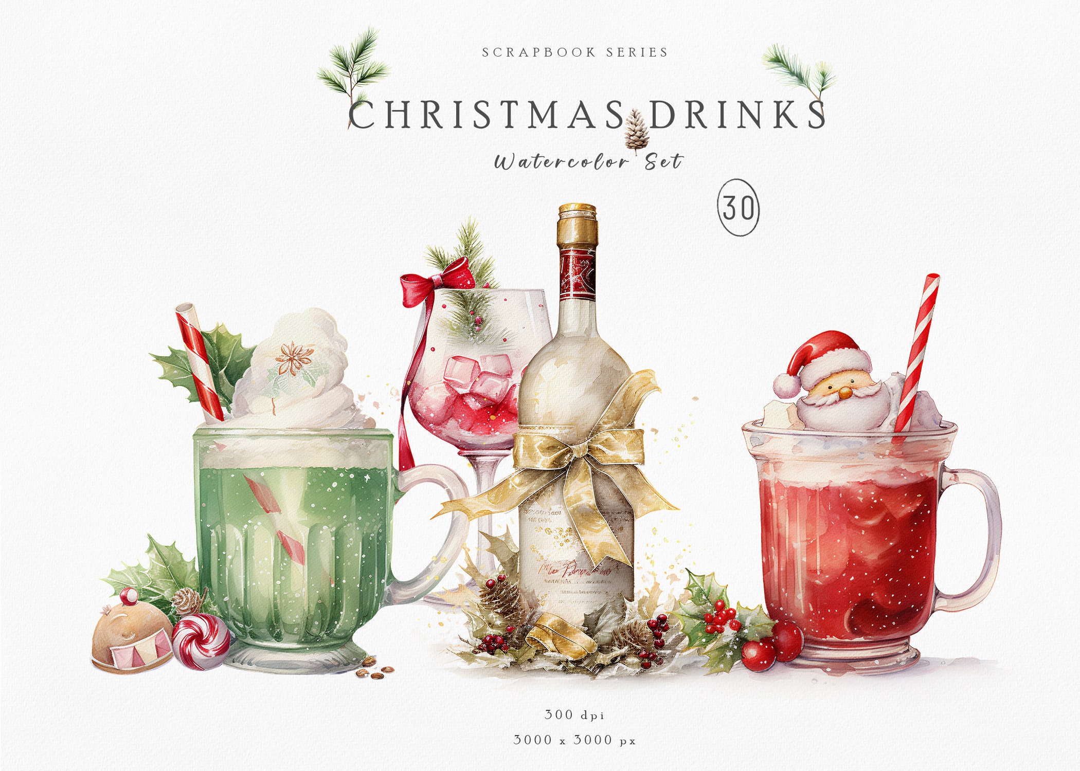 Christmas Drinks Clipart, Christmas Watercolor Clipart, Christmas ...