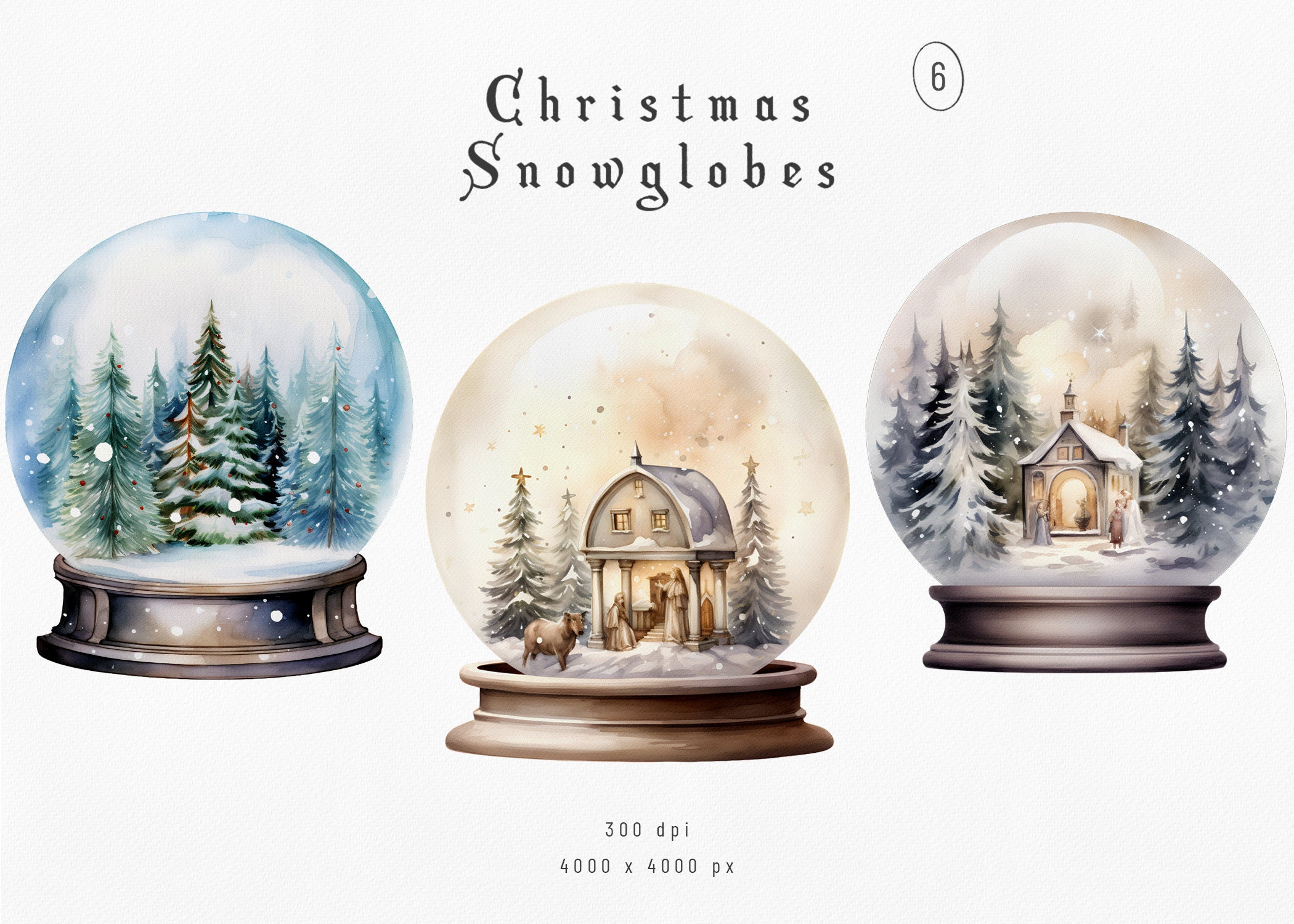 Watercolor Christmas Snowglobe Clipart Christmas Clipart - Etsy
