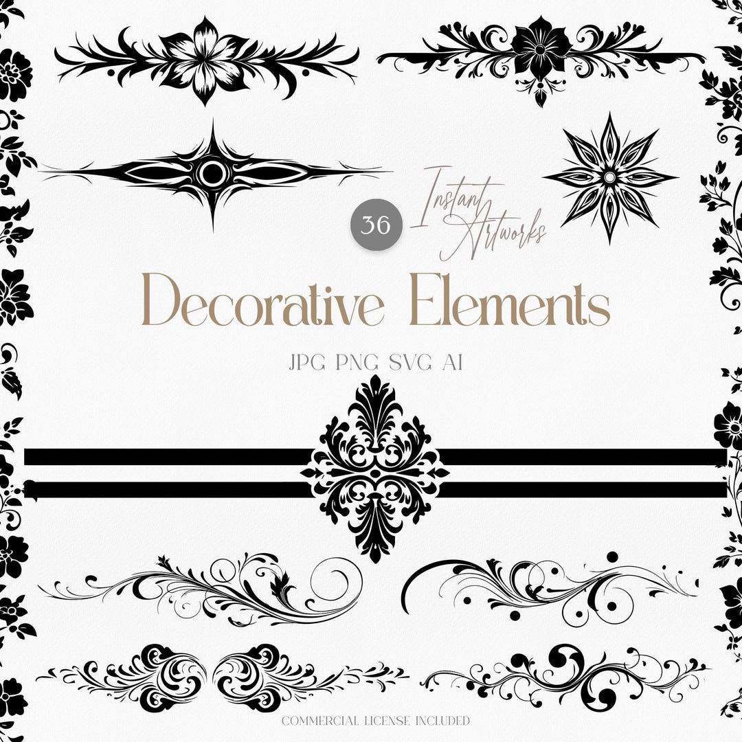 Floral Flourishes Clipart | Vintage Borders, Corners (svg, Png, Jpg, Ai ...