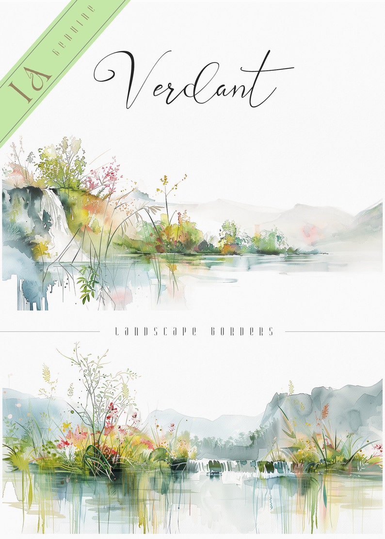 Watercolor Lake and Forest Borders - Wild Floral Borders - Premade ...