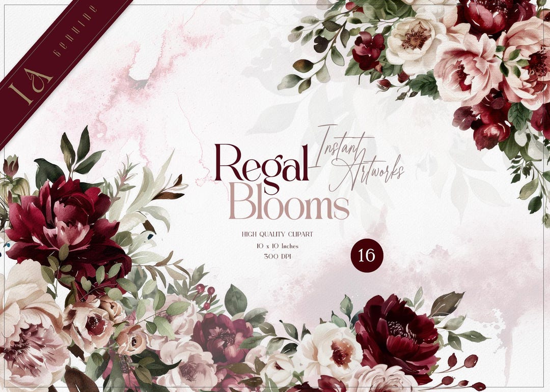 Watercolor Burgundy Blush Florals, Burgundy Flowers, Blush Flower ...
