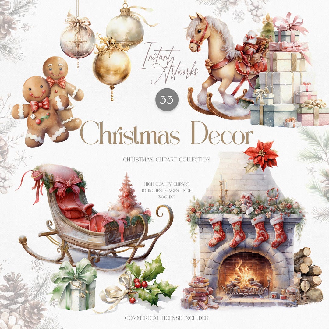 Watercolor Christmas Clipart Collection – Festive Holiday Illustrations ...