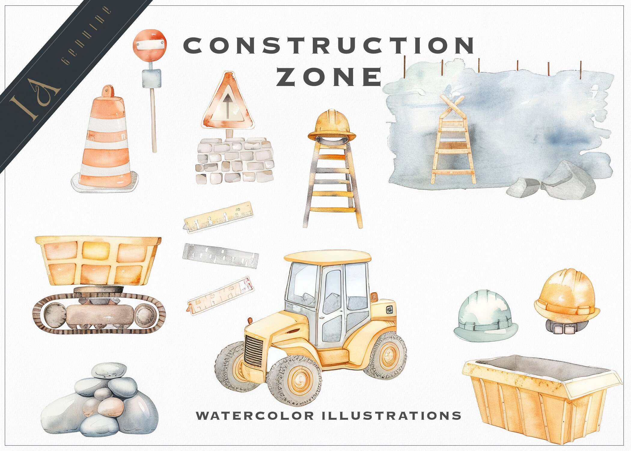 Watercolor Construction Clipart - Construction Vehicles Vehicles for ...