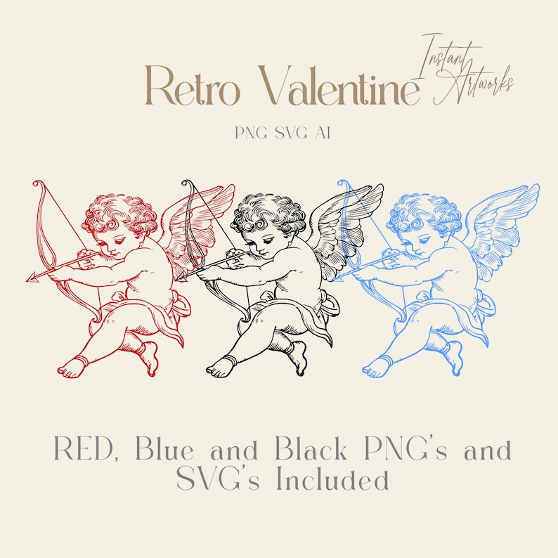 Retro Valentines Clipart Bundle, Vintage Love Graphics in Red, Blue ...