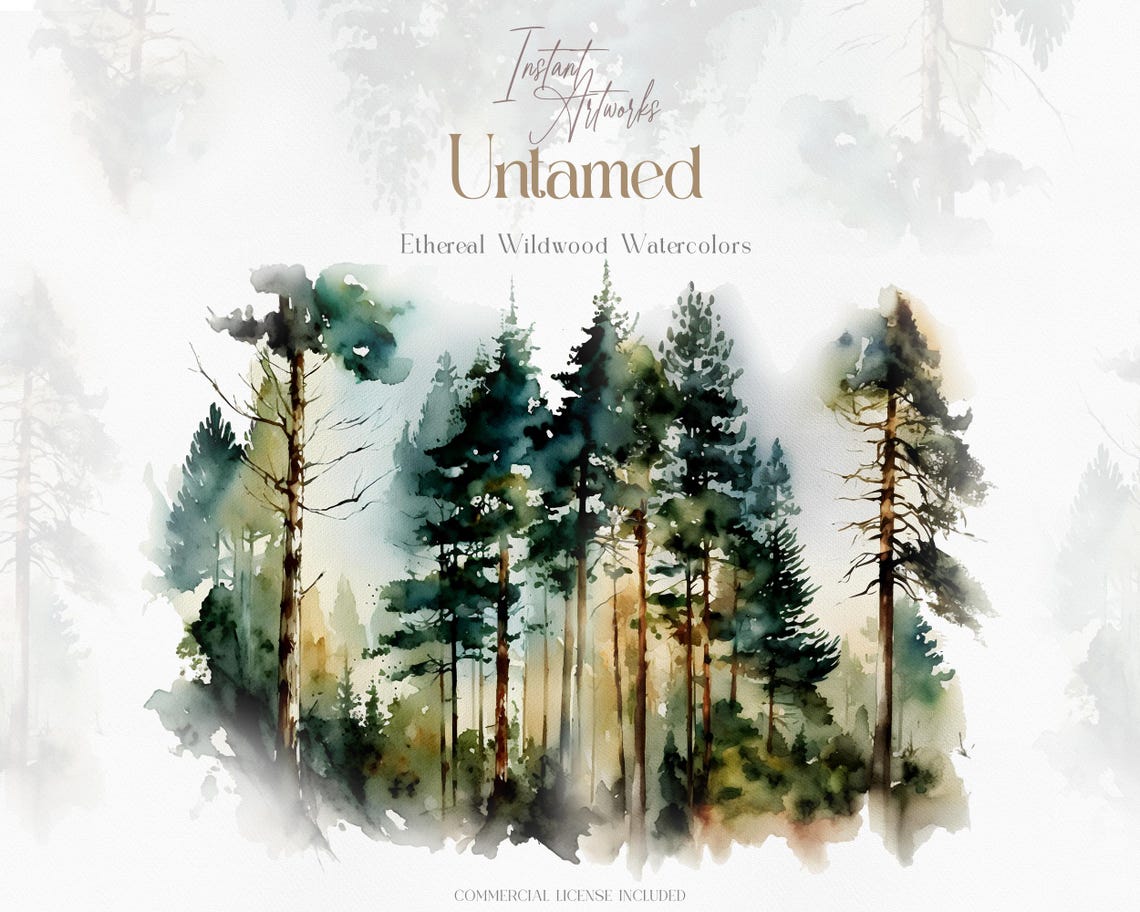 Watercolor Forest Clipart Bundle, Pine Tree PNG, Woodland Trees ...