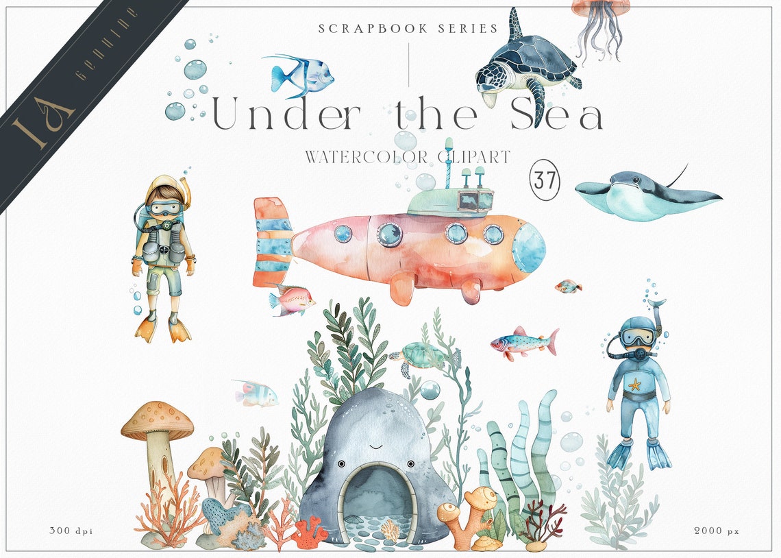 Under the Sea Watercolor Clipart Ocean Dive Clipart Underwater Clipart ...