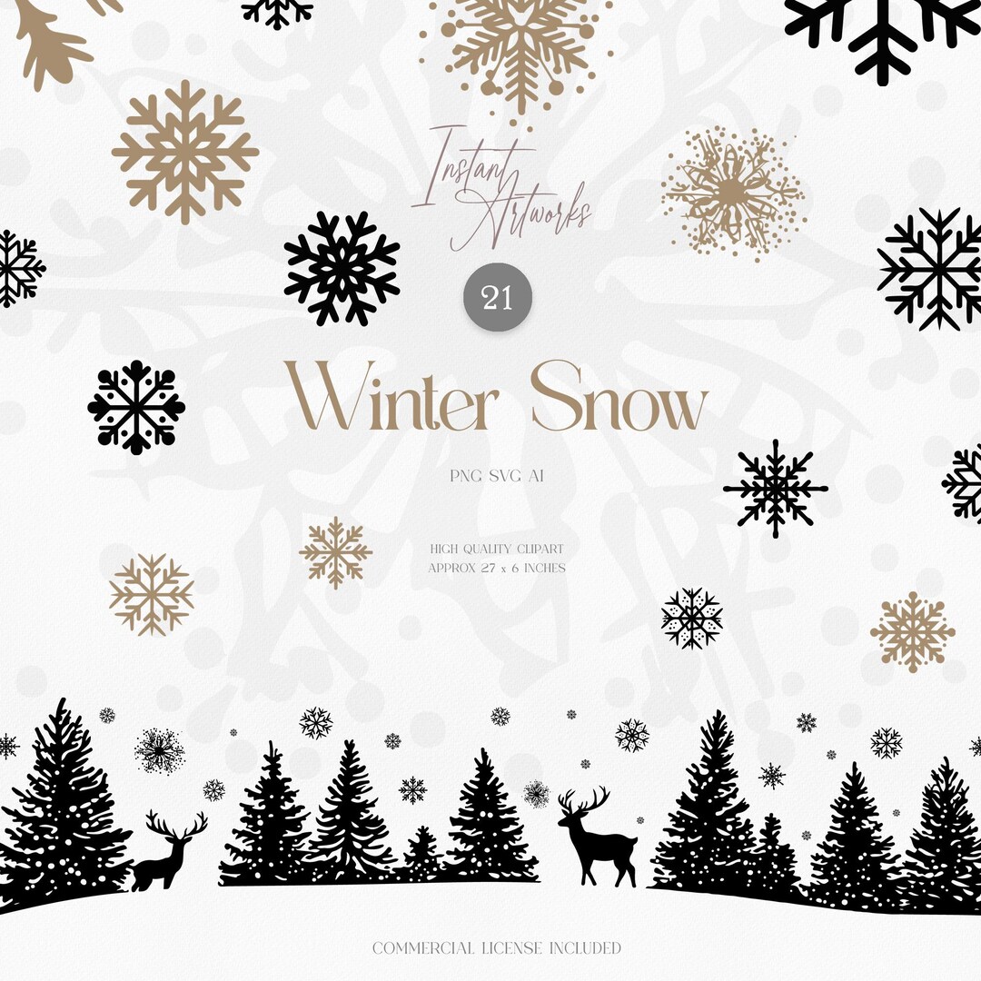 Winter Snow Borders and Snowflake Clipart | PNG, SVG, AI Files ...