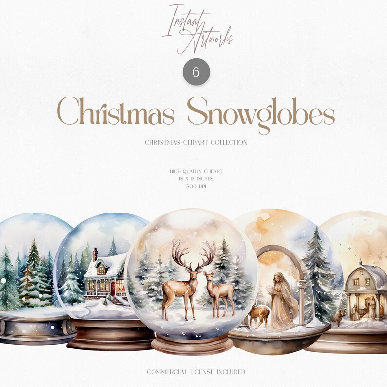 Watercolor Christmas Snowglobe Clipart, Christmas Clipart, Christmas ...