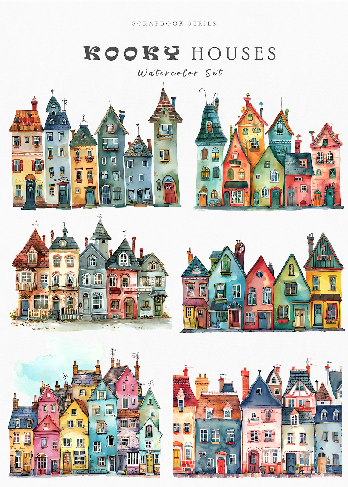 Watercolor Houses Clipart Set - Colorful Buildings for Scrapbooking ...