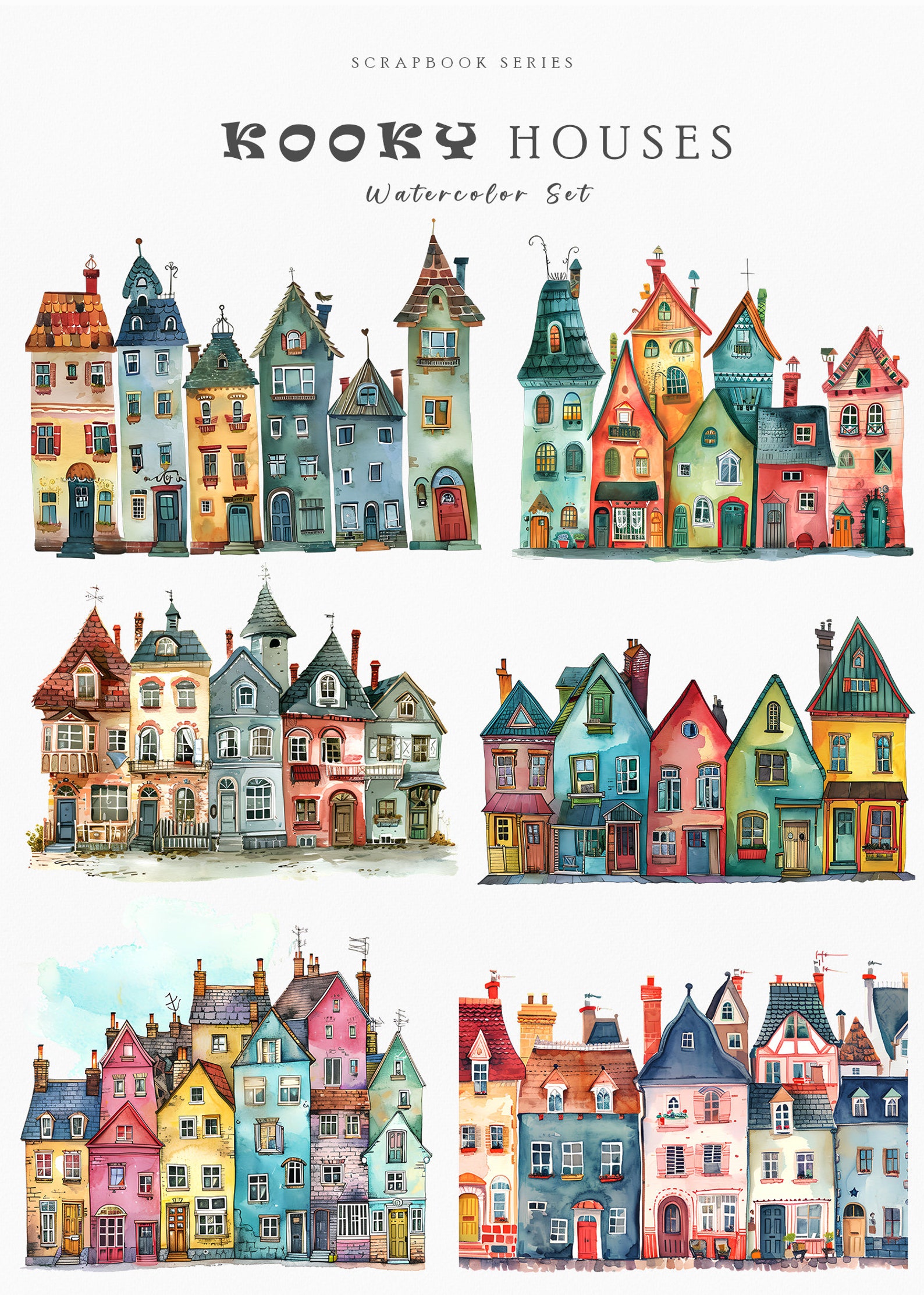 Watercolor Houses Clipart Set - Colorful Buildings for Scrapbooking ...