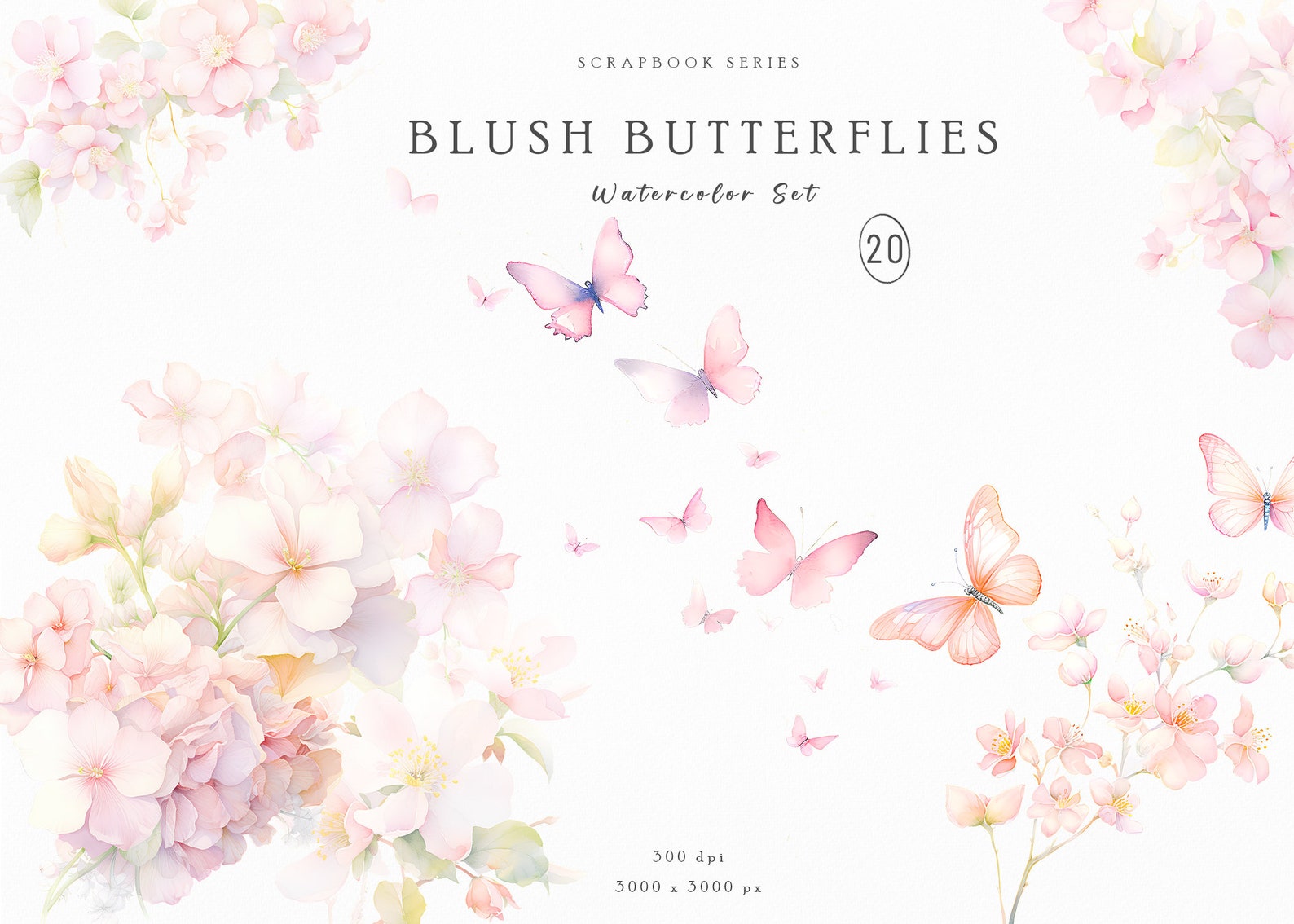 Watercolor Butterflies Clipart, Watercolor Floral Clipart, Stickers ...
