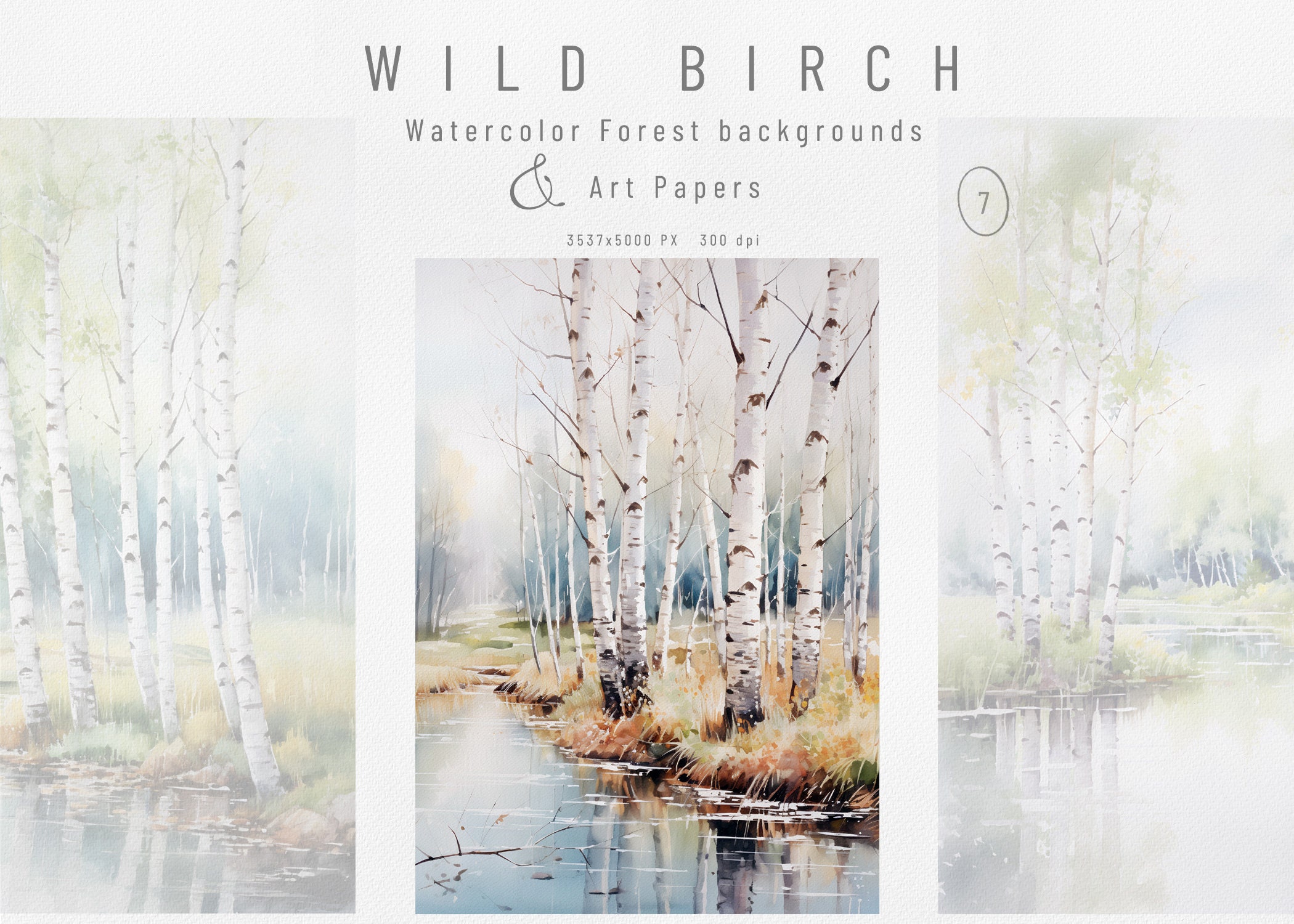 Watercolor Birch Forest Landscapes Forest Backgrounds Forest Art Papers ...