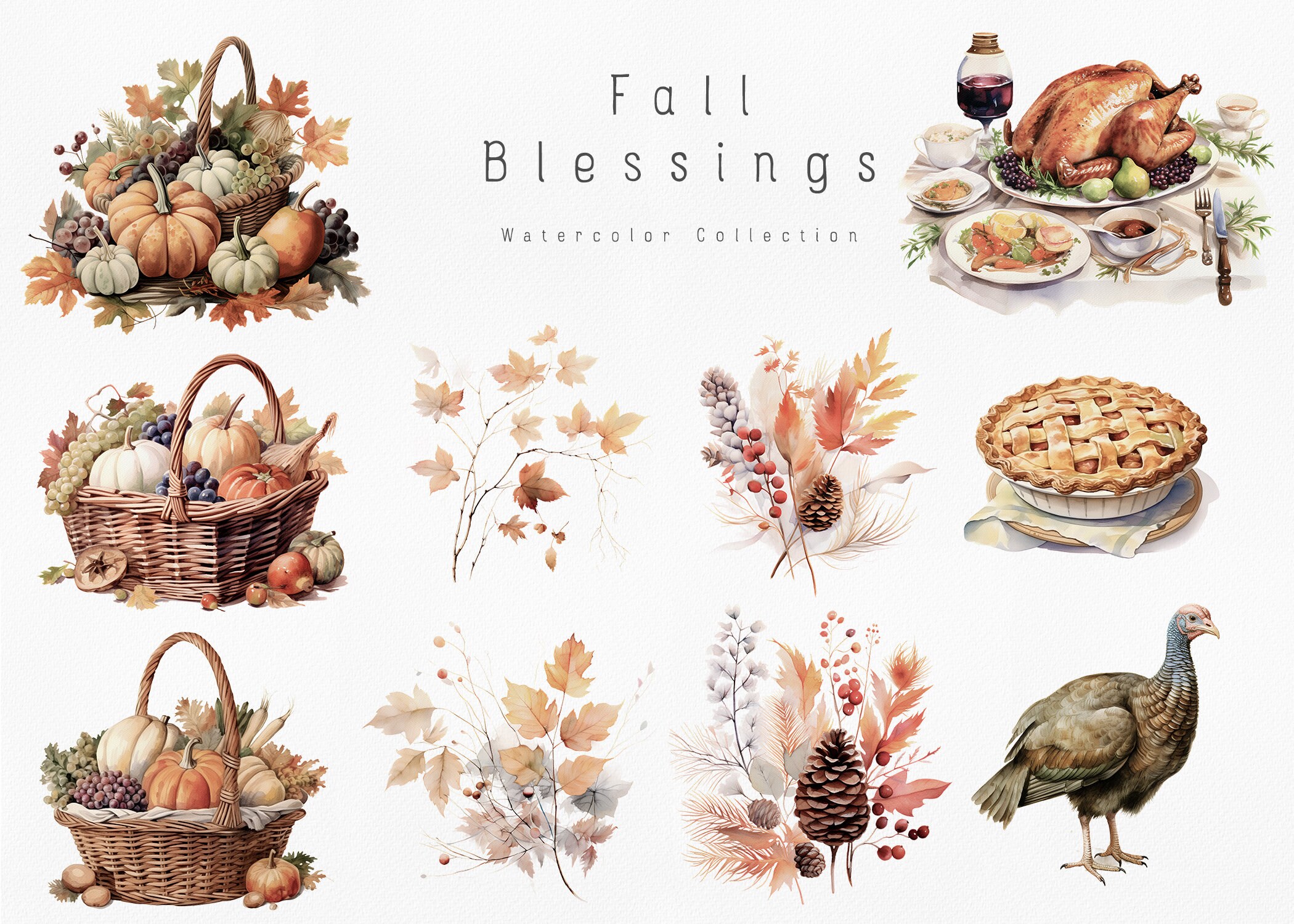 Watercolor Thanksgiving Clipart Pumpkin Fall Clipart Fall - Etsy
