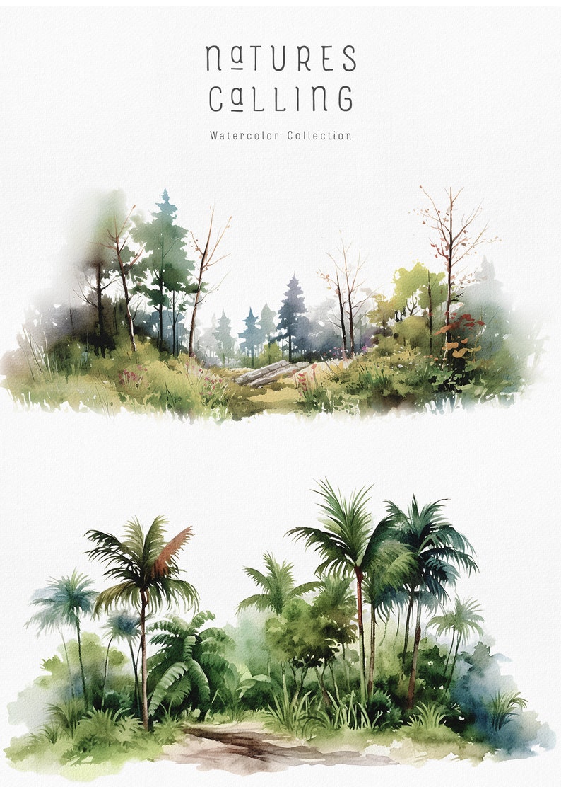 Watercolor Landscape Clipart Nature Clipart Watercolor Clipart Trees ...