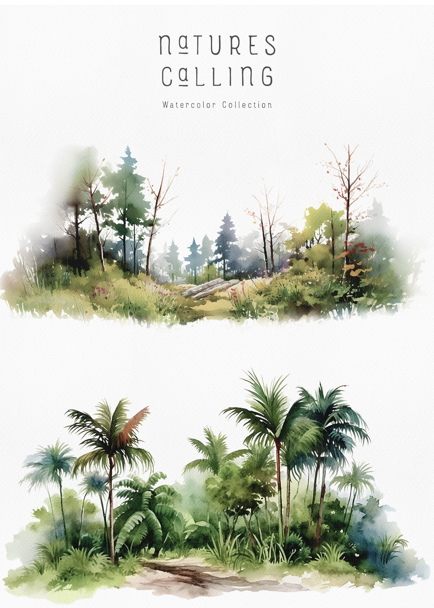 Watercolor Landscape Clipart Nature Clipart Watercolor Clipart Trees ...