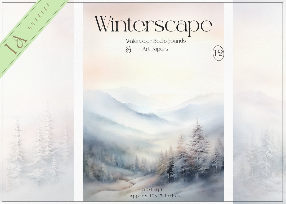 Winter Forest Watercolor Art Papers, Snowy Trees Backgrounds (digital ...