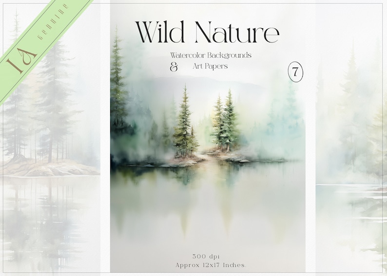 Watercolor Forest Landscape Art Papers – Pine Tree Backgrounds (digital ...