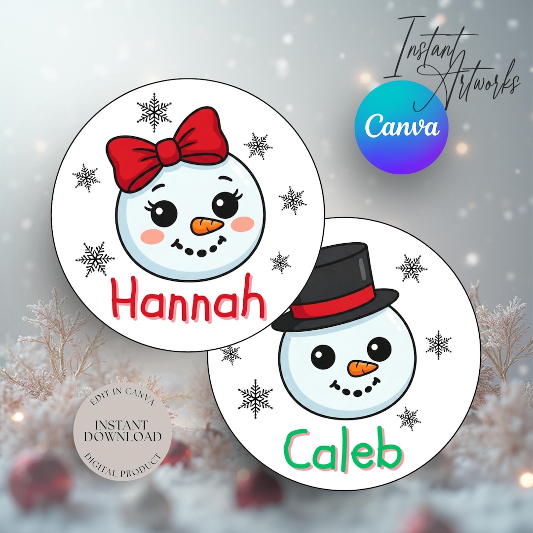 Editable Snowman Christmas Name Tags | Printable Holiday Stickers ...