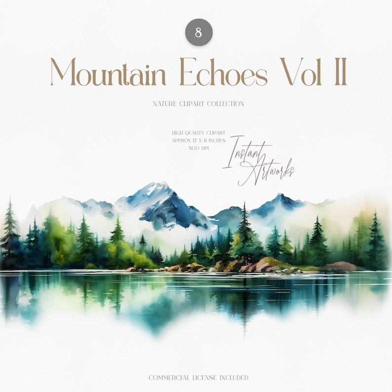 Watercolor Mountain Clipart - Mountains Clipart - Watercolor Clipart - Mountains - Forest ...