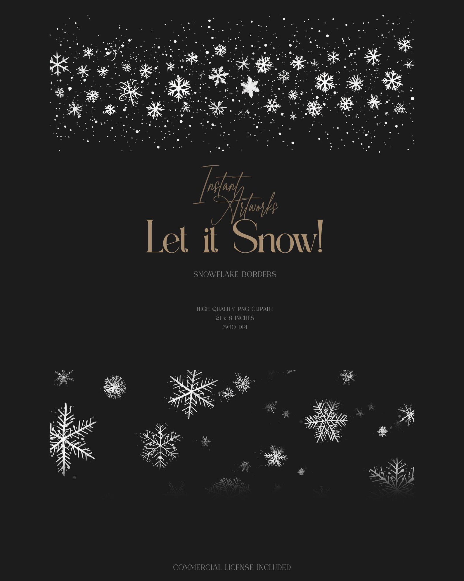 Snowflake Border Clipart Set – Winter Snowflake Borders, PNG Snowflakes ...