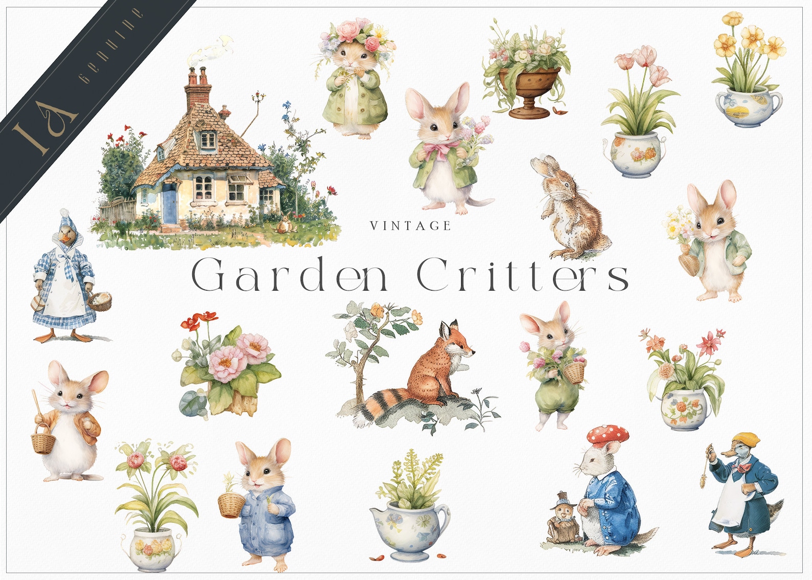 Watercolor Garden Critters Clipart Collection, Vintage Critter Clipart ...