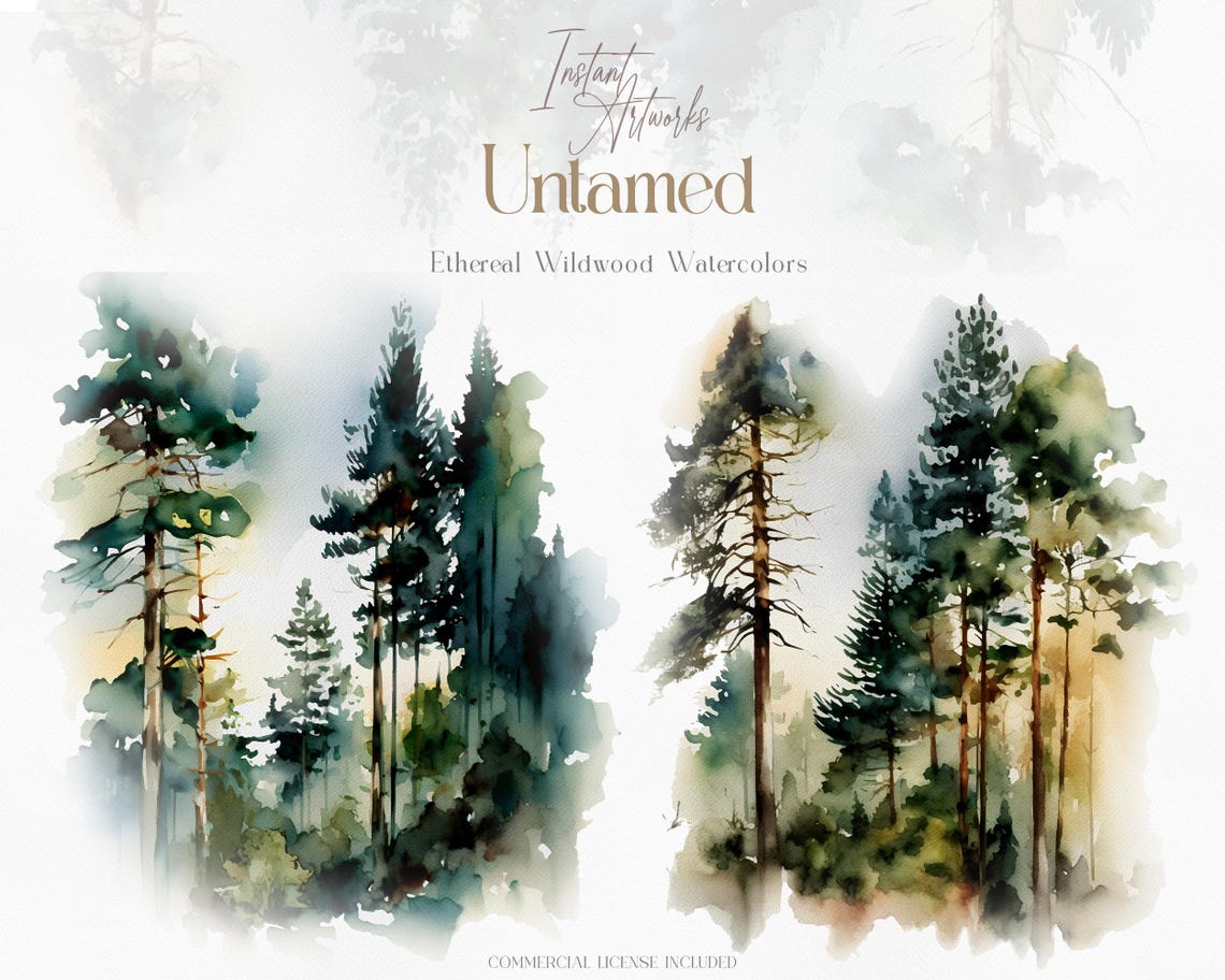 Watercolor Forest Clipart Bundle, Pine Tree PNG, Woodland Trees ...
