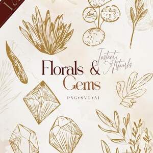 Floral Vector Clipart - Gemstone SVG - Black and Gold Flower PNG ...