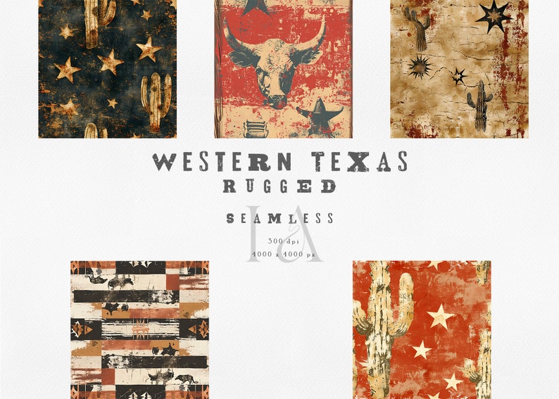 Western Texas Digital Paper, Seamless Cowboy Textures Digital Paper ...
